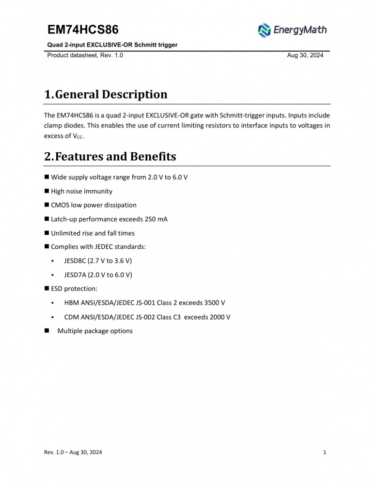 EM74HCS86D datasheet page 1