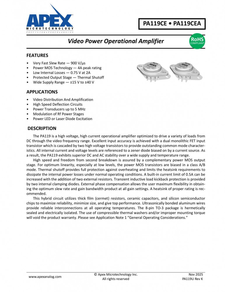 PA119 datasheet page 1