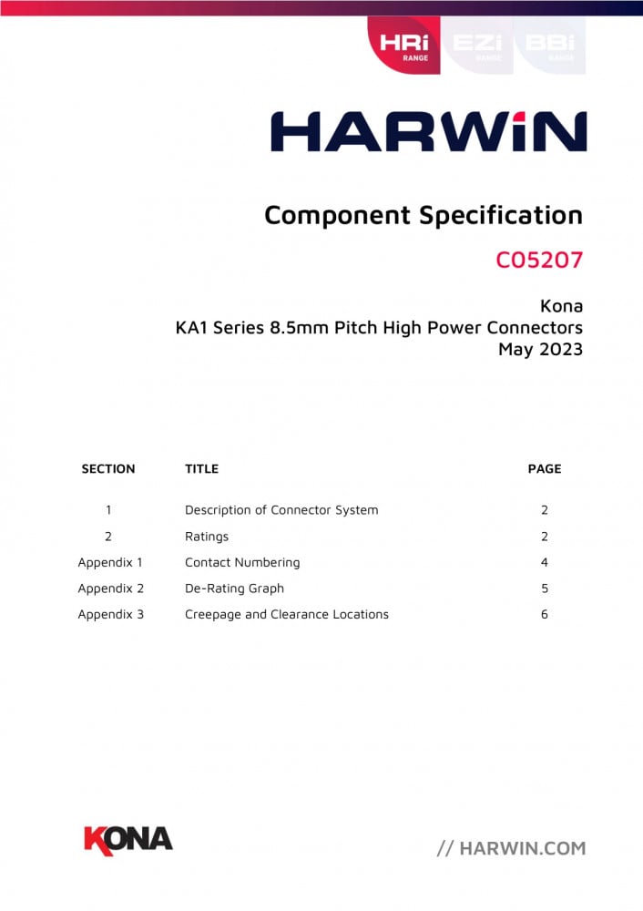Harwin Kona KA1 technical document page 1