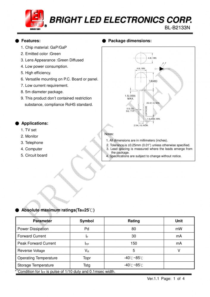 BL-B2133N datasheet page 1