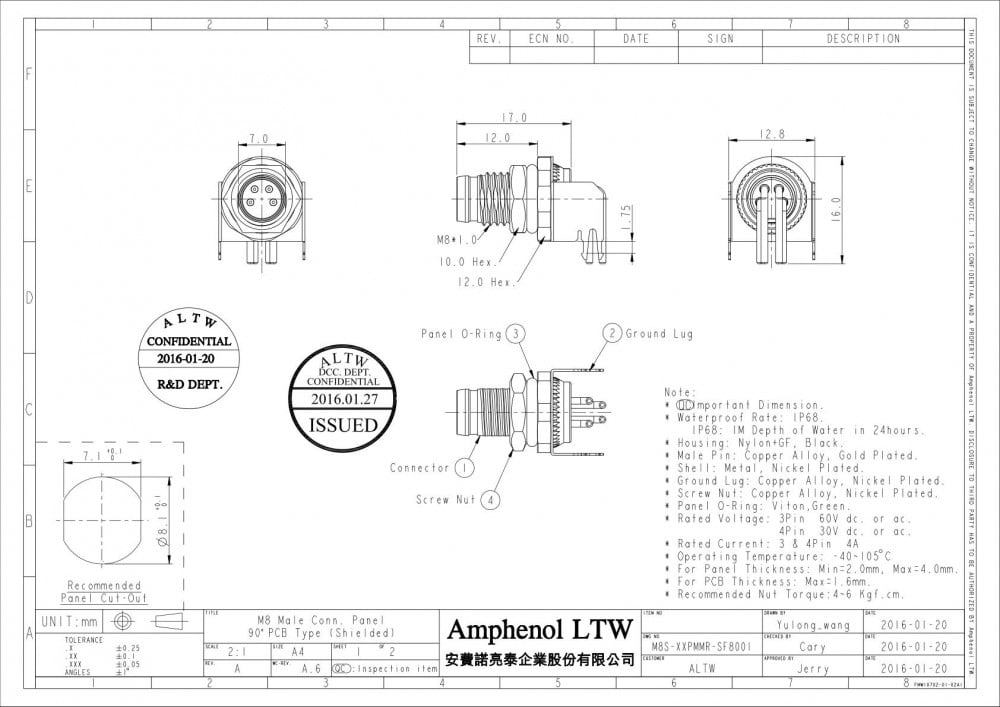 M8S-03PMMR-SF8001 mechanical drawing page 1