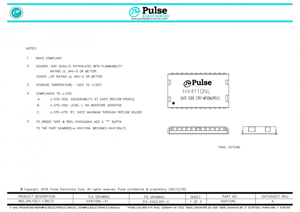 HX4110NL datasheet page 1