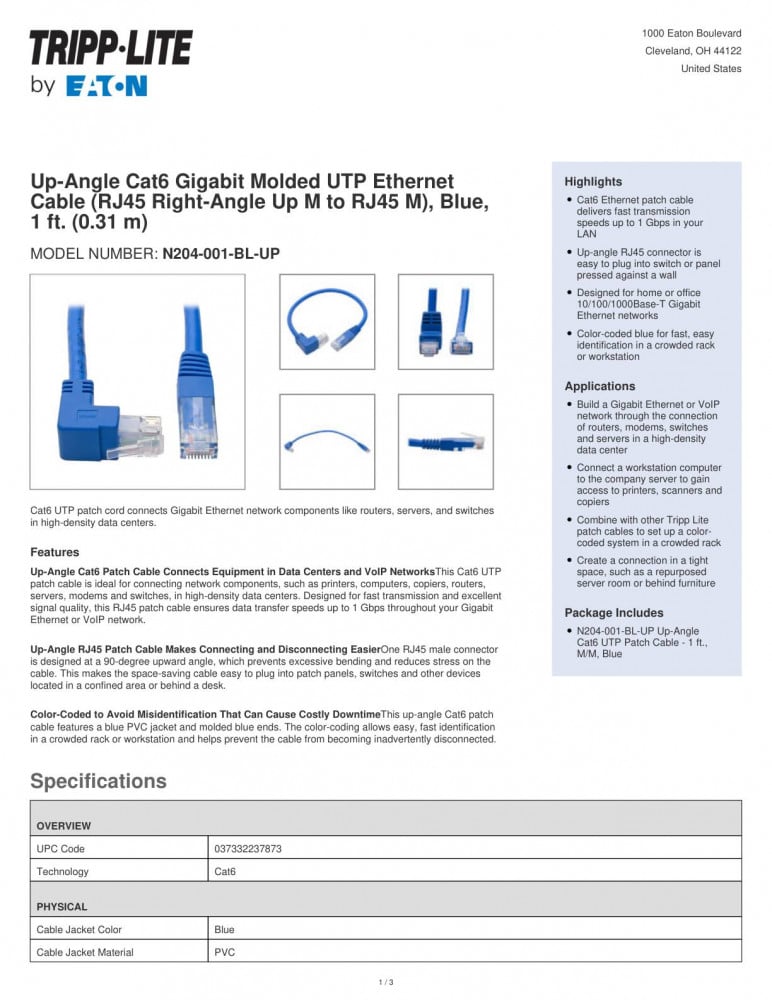 N204-001-BL-UP technical document page 1