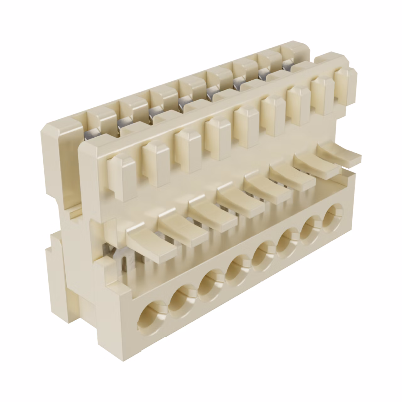 Appli-Mate RAST 2.5 Connector, 2.50mm Pitch, Female, 2 Circuits, Positions A and C Removed, Polarizing Rib Between 1/2, Locking Pips, 1 Slotted and 1 Open Endwall, Tin Plating