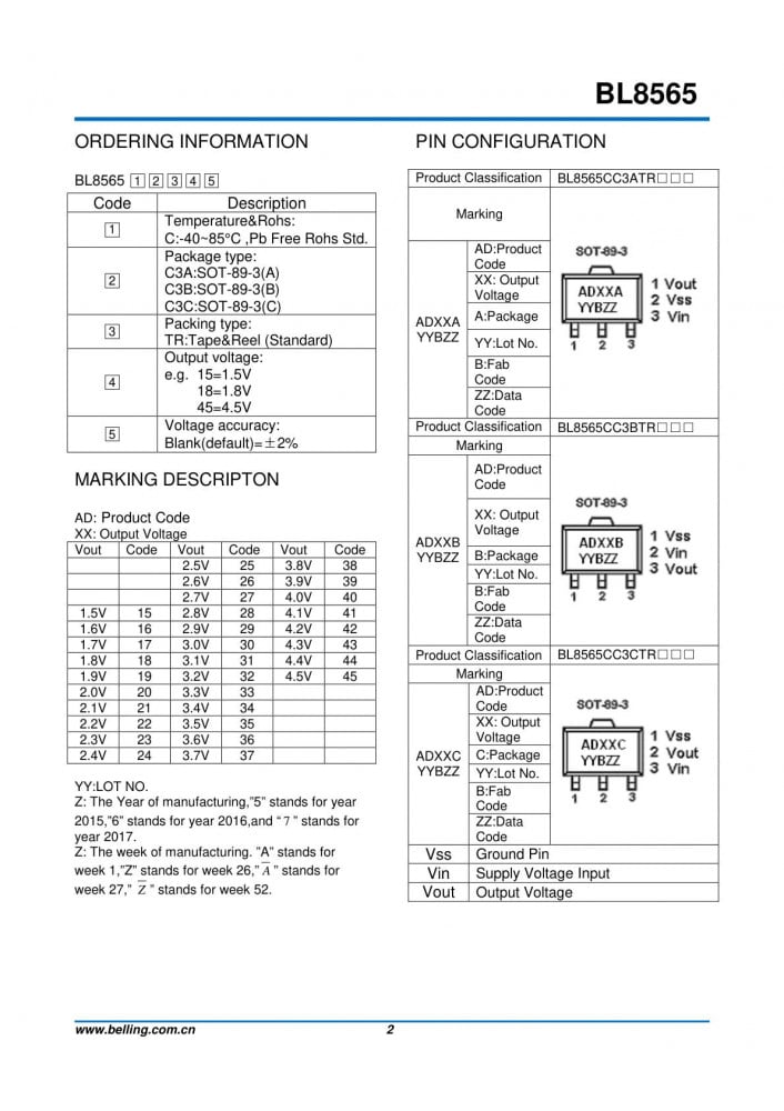 BL8565 datasheet page 2