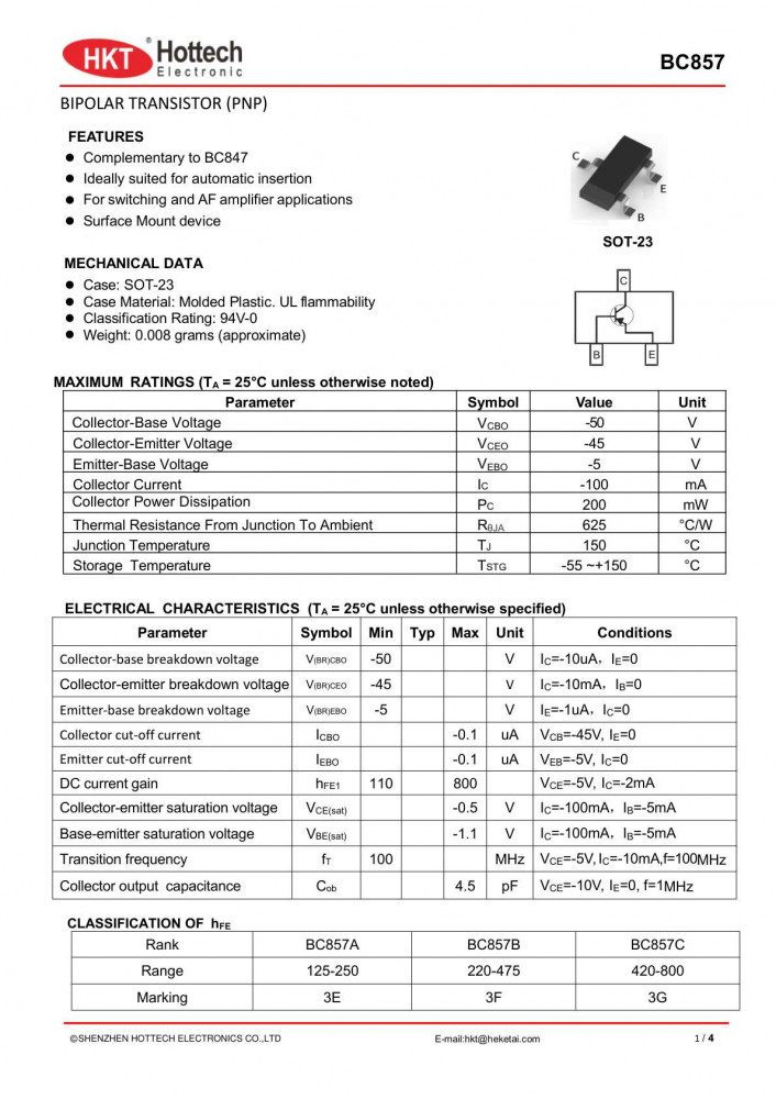 BC857B datasheet page 1