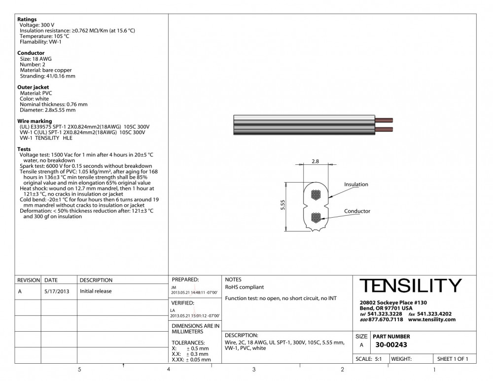 Tensility International 30-00243 wire specification drawing