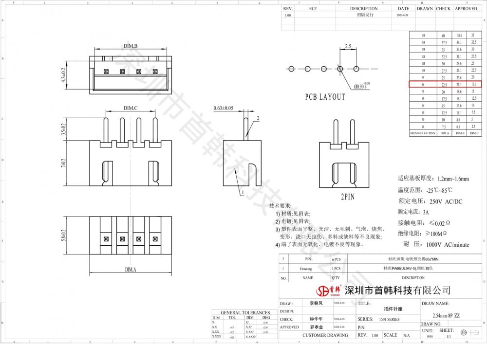 SHOU HAN 2.54mm-8P ZZ technical document page 1