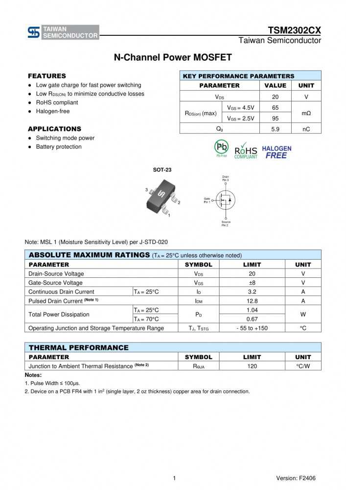 TSM2302CX datasheet page 1