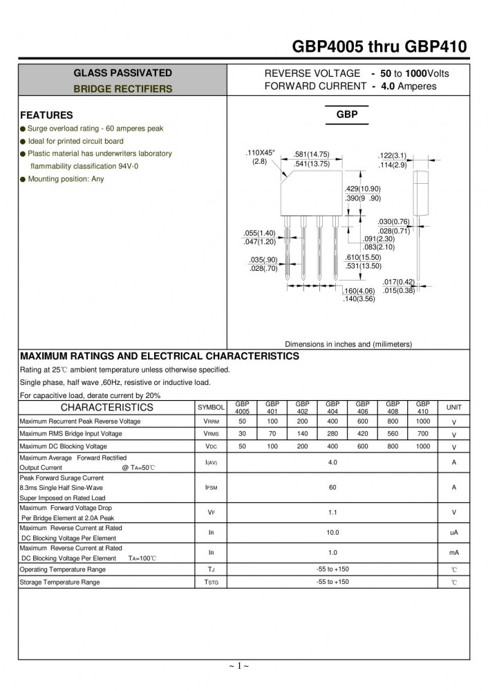 SEP GBP410 datasheet page 1