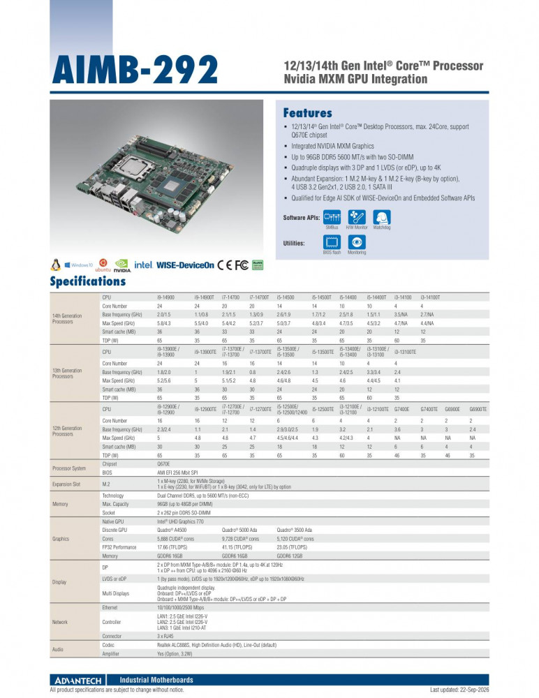 AIMB-292 product document, page 1