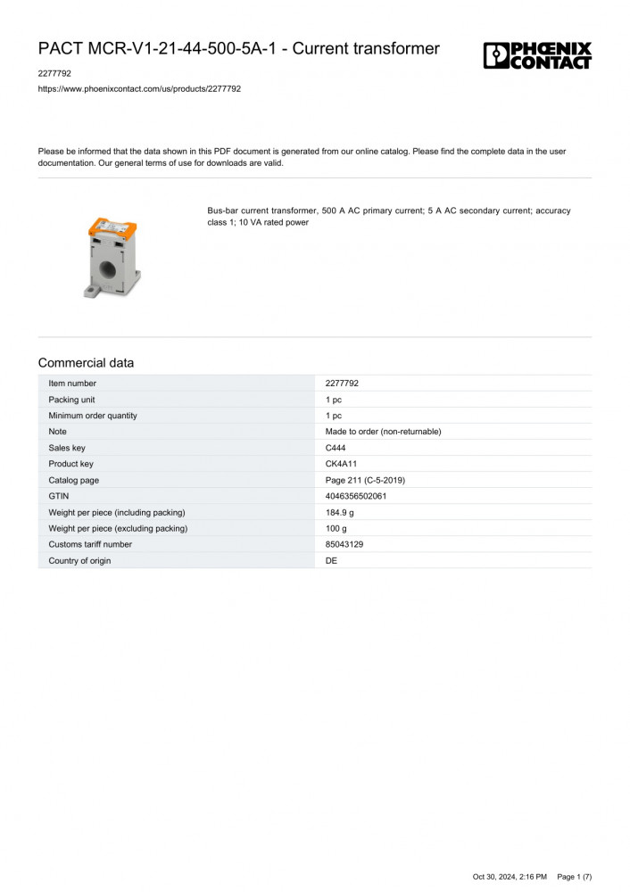 Phoenix Contact 2277792 technical document page 1