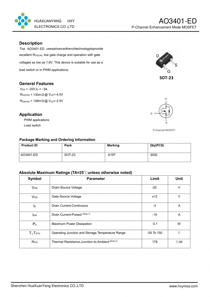 AO3401-ED datasheet page 1