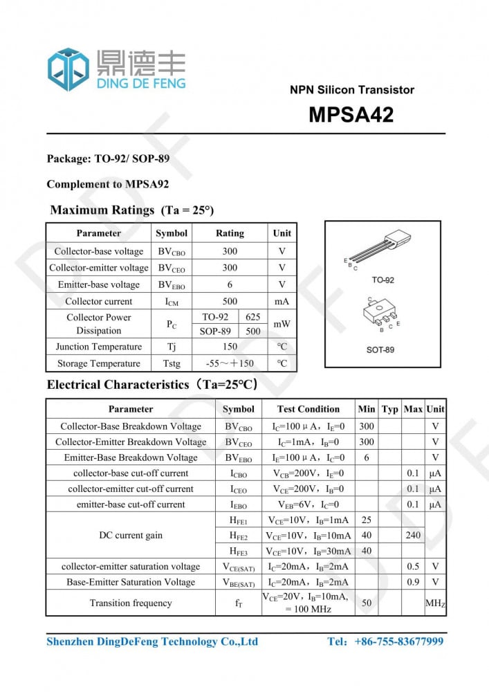 DDF MPSA42 technical document page