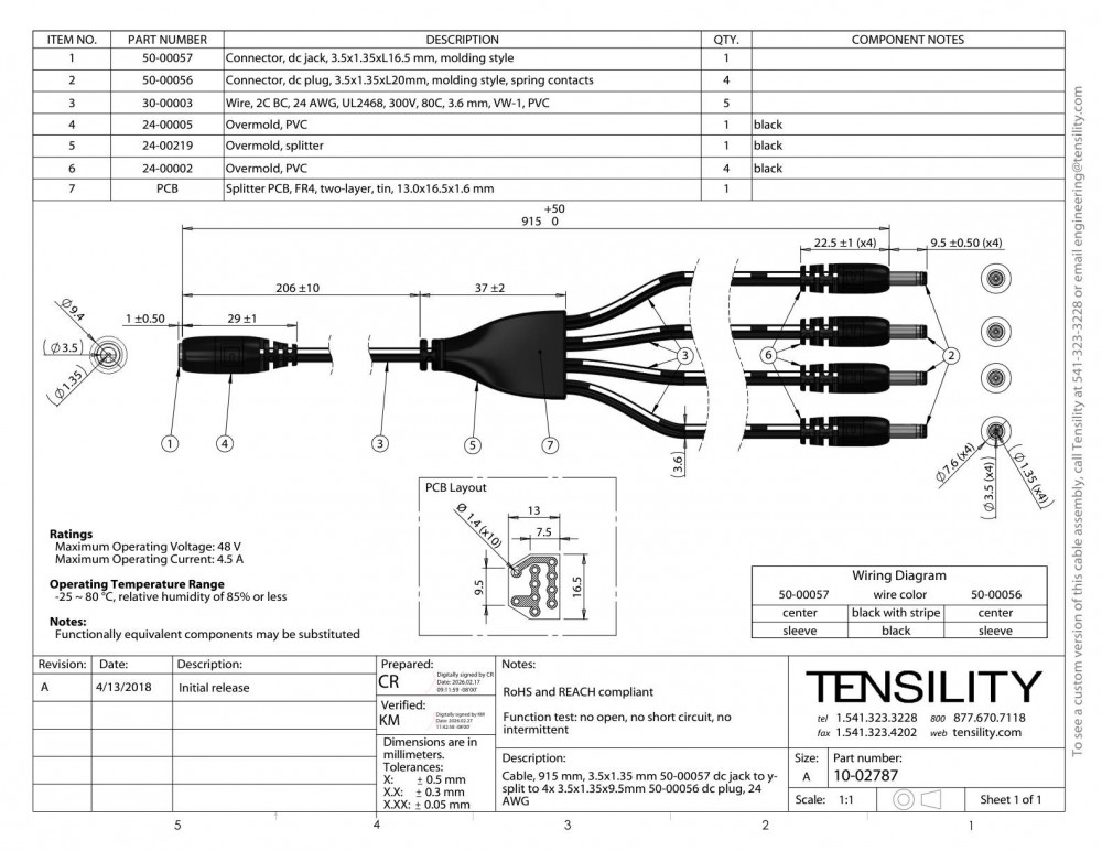 Tensility International 10-02787 cable assembly drawing
