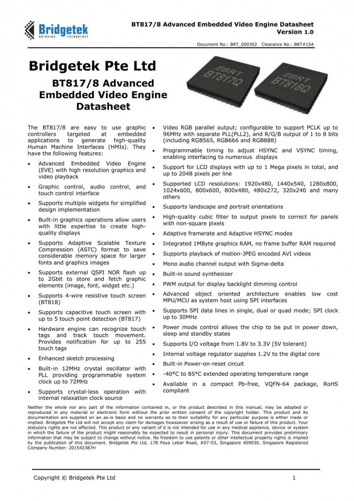 BT817/8 datasheet page image 1