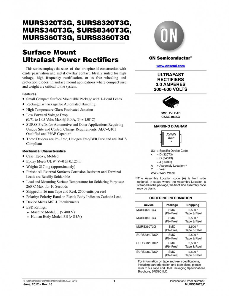 MURS340T3G datasheet page 1