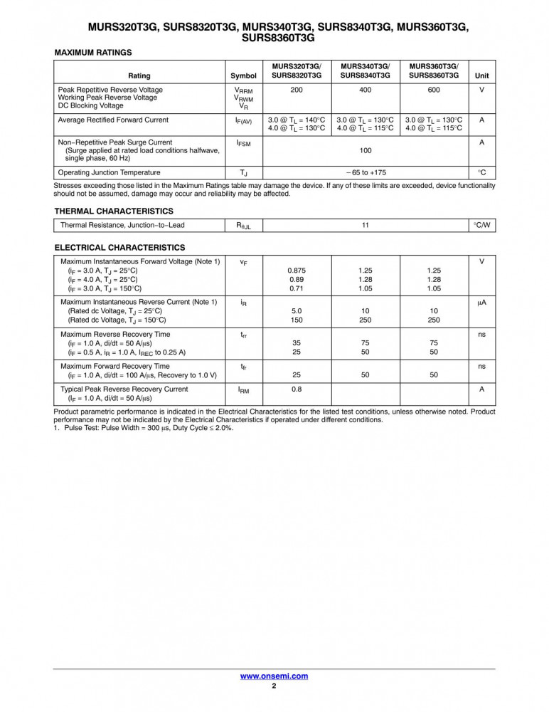 MURS340T3G datasheet page 2
