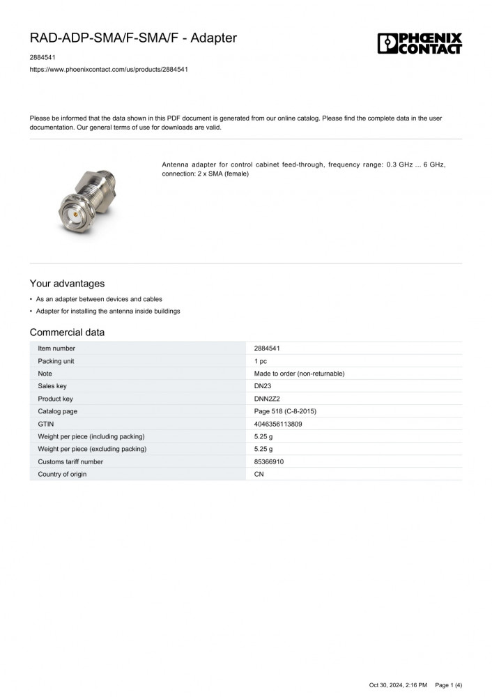 Phoenix Contact 2884541 technical document page 1
