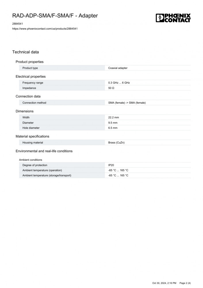 Phoenix Contact 2884541 technical document page 2