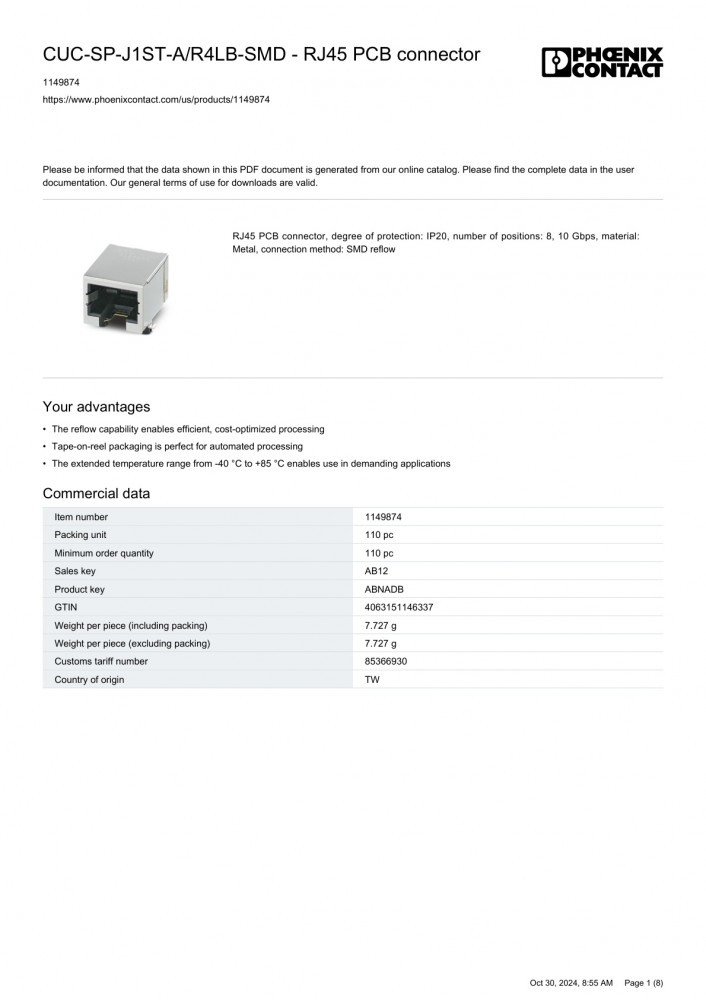 Phoenix Contact 1149874 technical document page 1