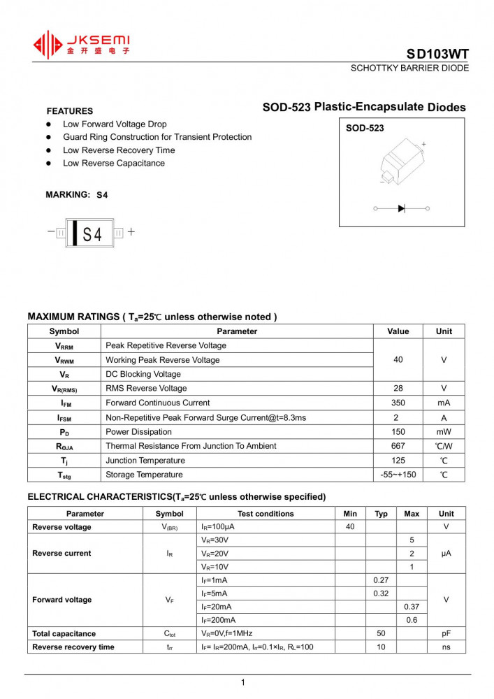 JKSEMI SD103WT datasheet page 1