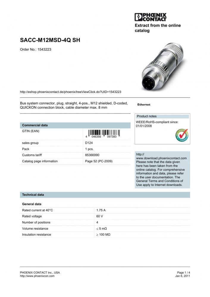 Phoenix Contact 1543223 product information page