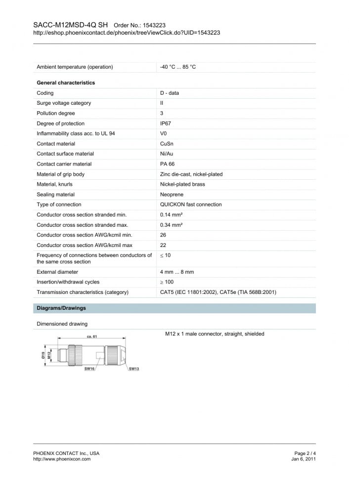 Phoenix Contact 1543223 technical specifications page