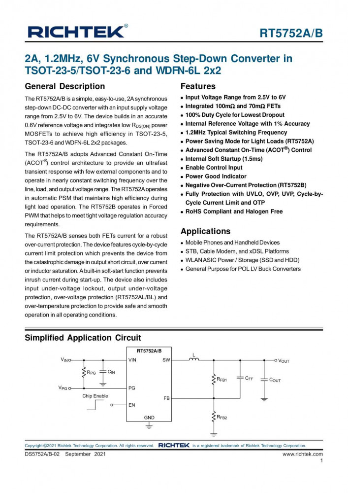 RT5752BHGJ5 datasheet page 1