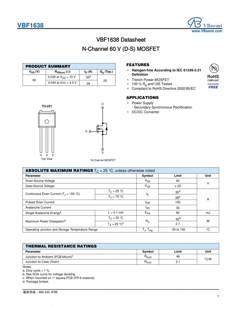 VBF1638 datasheet page 1