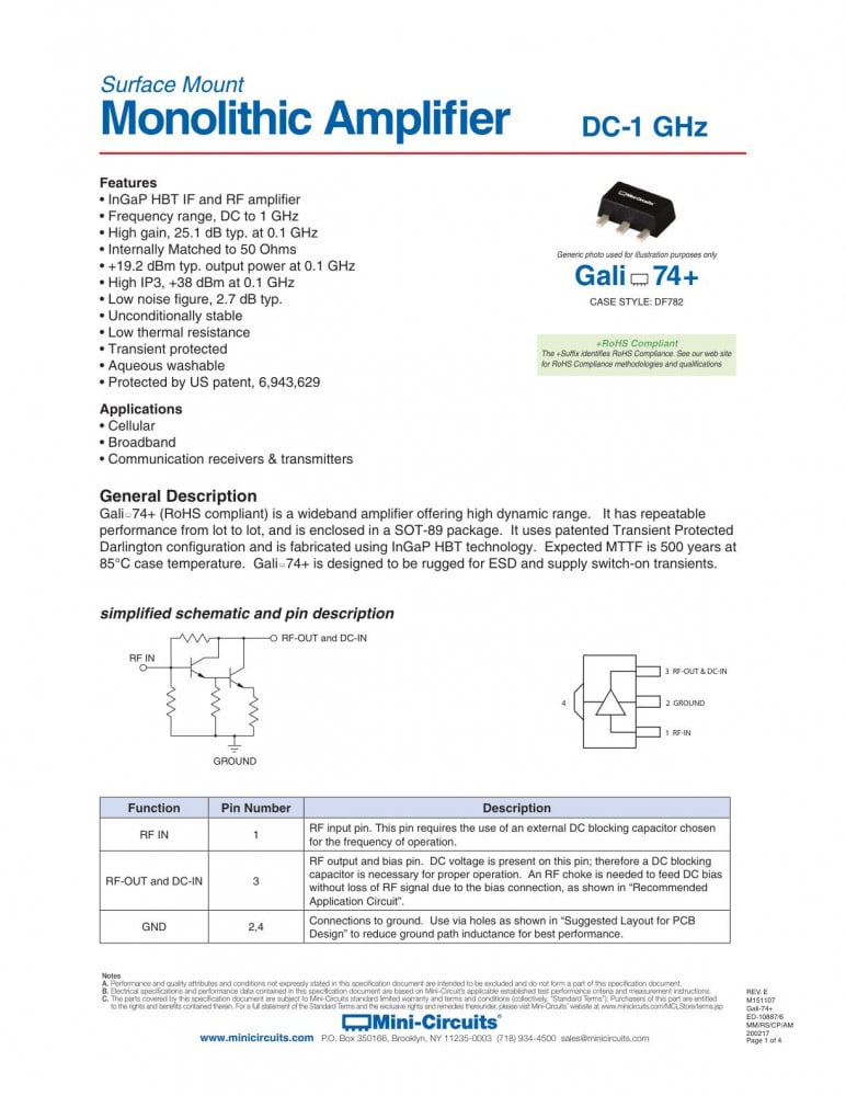 GALI-74+ datasheet page 1