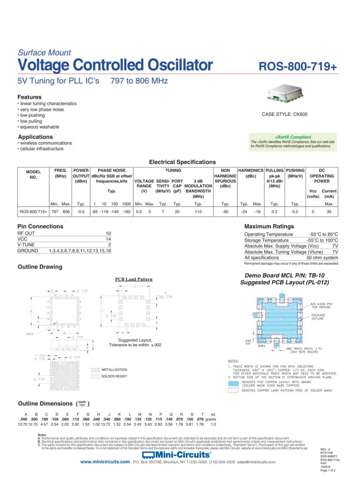 ROS-800-719+ datasheet page 1