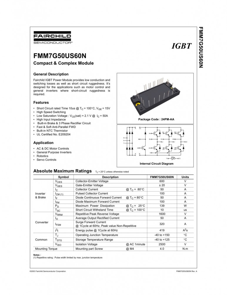 FMM7G50US60N datasheet page 1