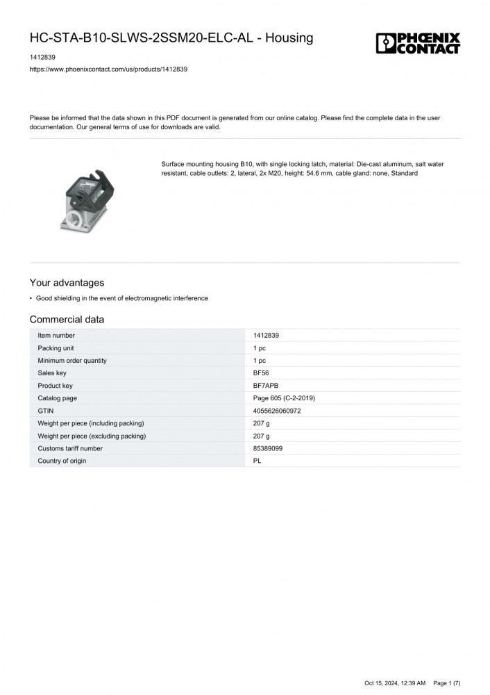 Phoenix Contact 1412839 technical document page 1