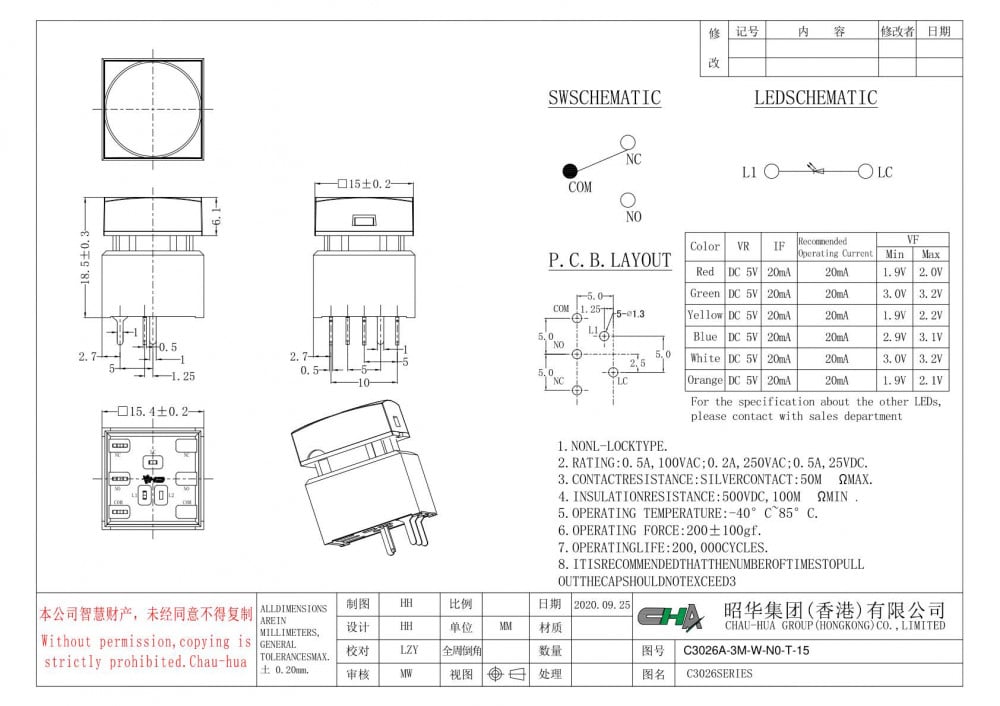 Cha C3026A-3M-W-N0-T-15 technical drawing page 1