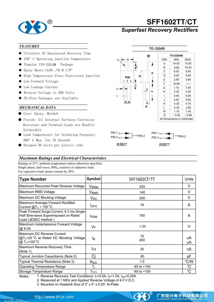 SFF1602CT datasheet page 1