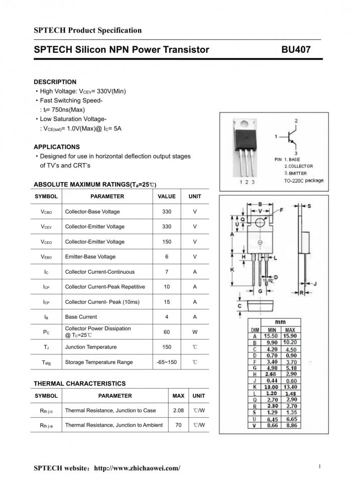 BU407 datasheet page 1