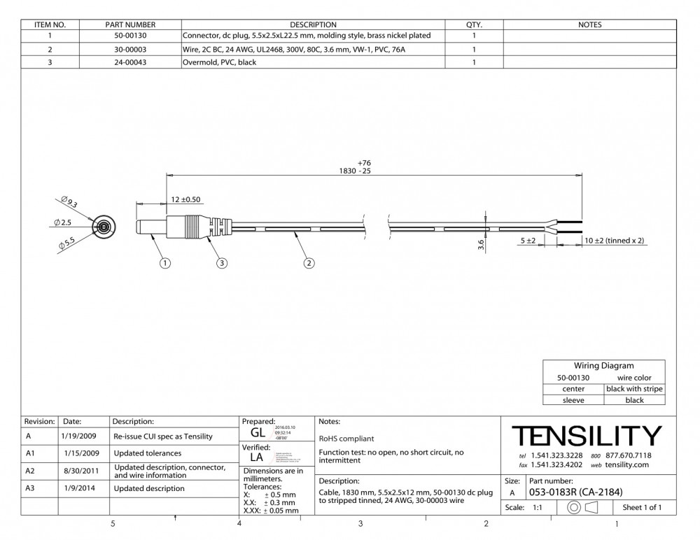 CA-2184 cable assembly drawing reference