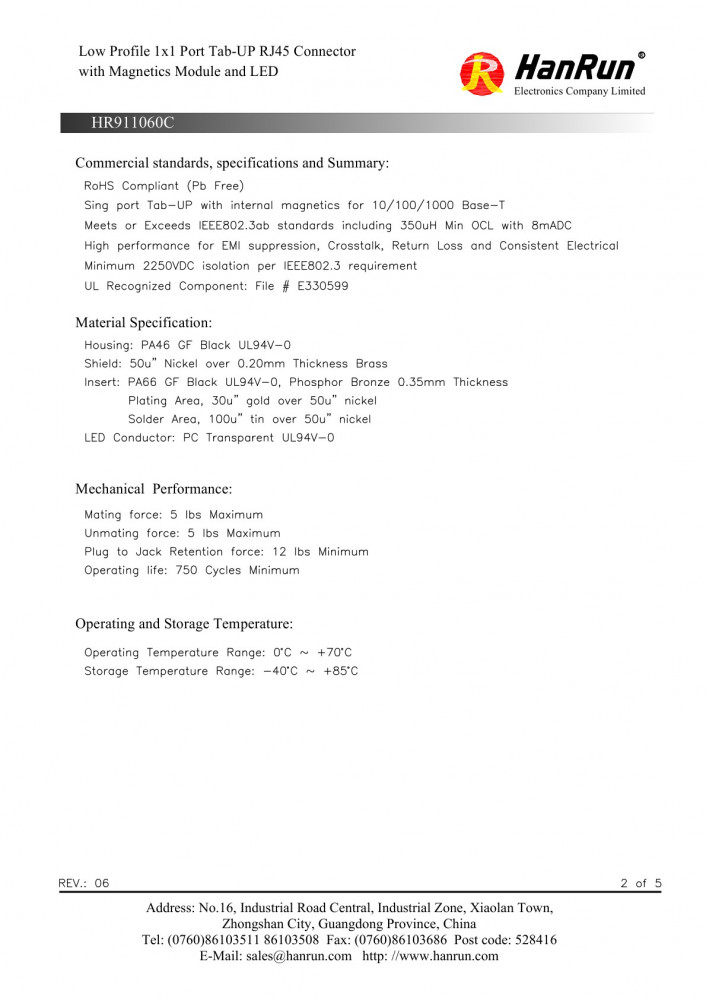 HR911060C datasheet page 2