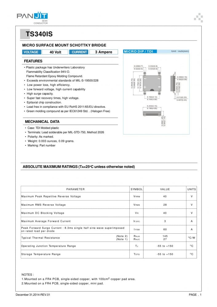 TS340IS datasheet page 1