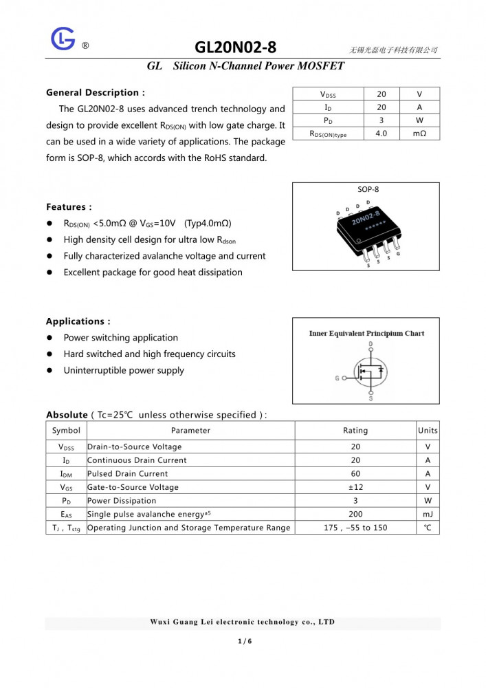 GL20N02-8 datasheet page 1