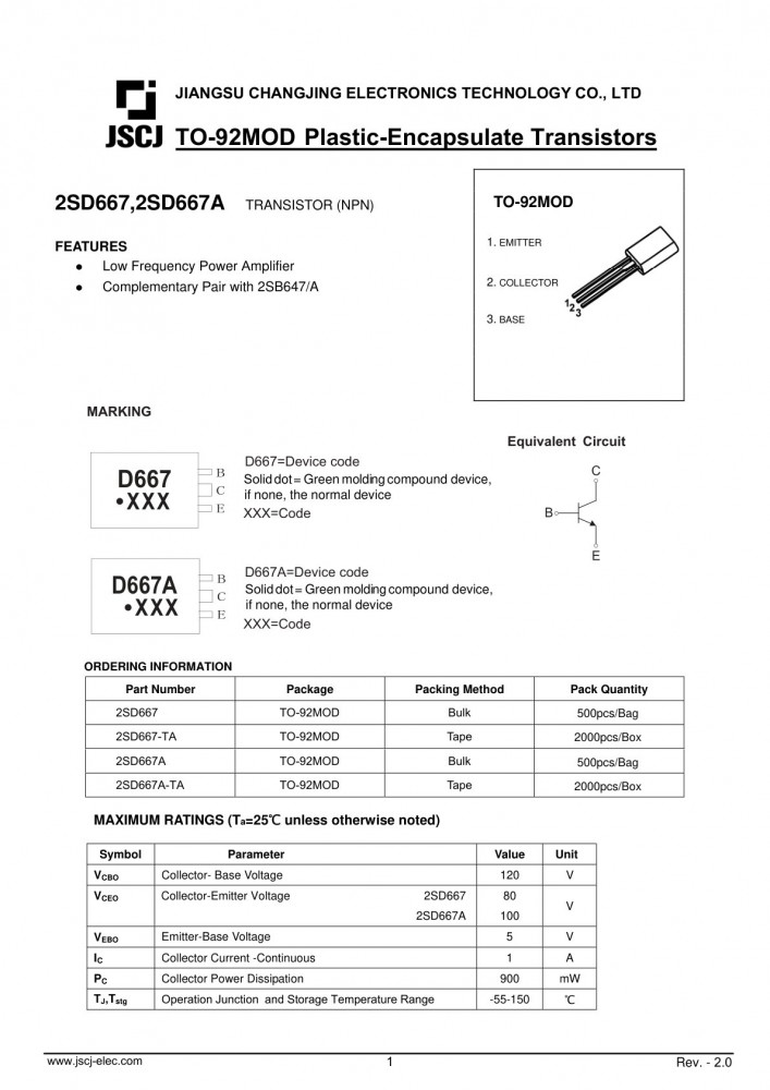 2SD667A datasheet page 1