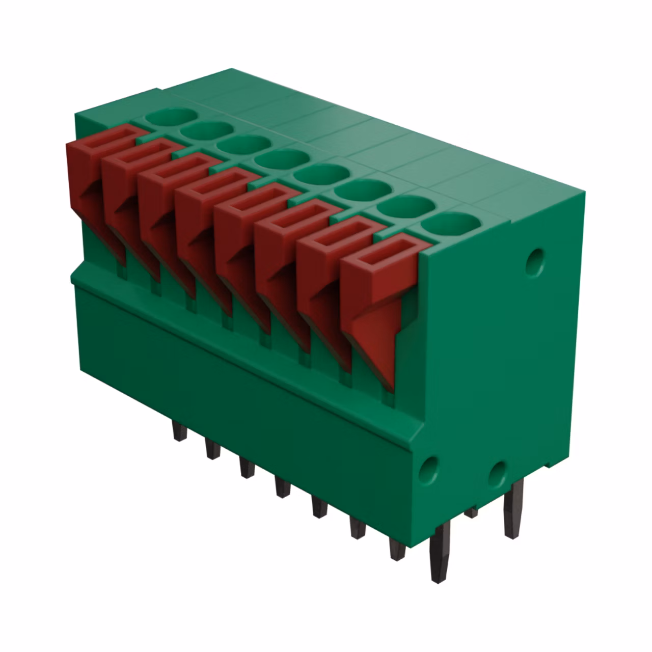 2.54mm Pitch, Eurostyle Fixed-Mount Push-Button Terminal Block, Vertical, 6A, 26-18 AWG, Green, 8 Circuits for sale