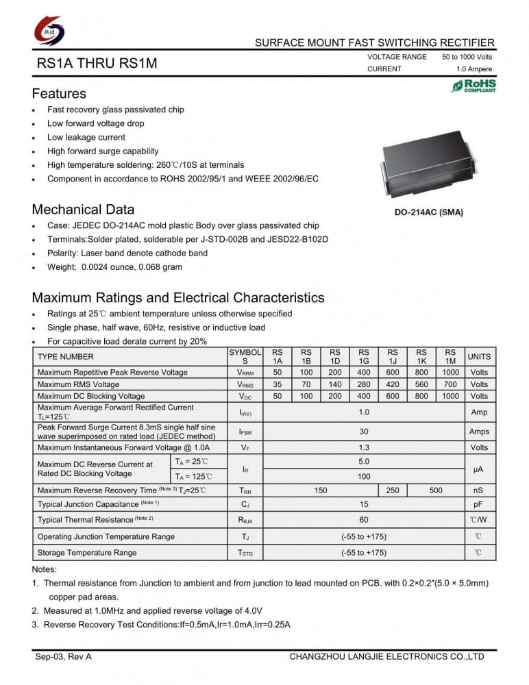 LangJie RS1D datasheet page 1