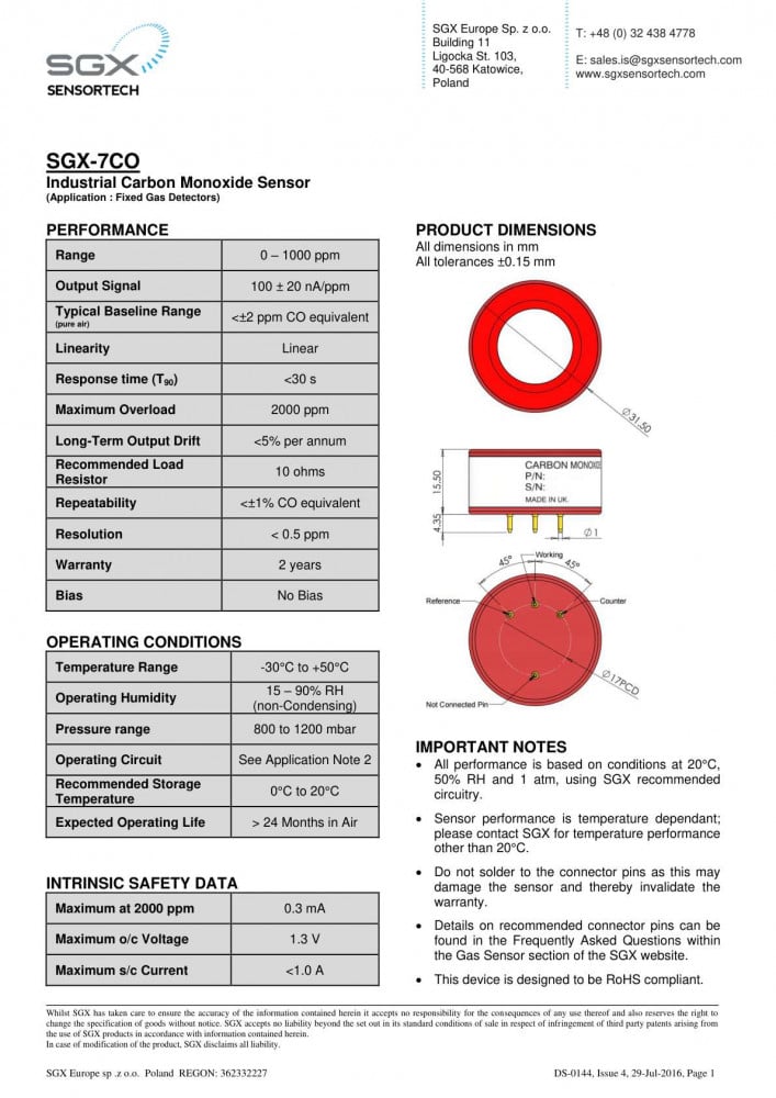 SGX-7CO technical document page 1