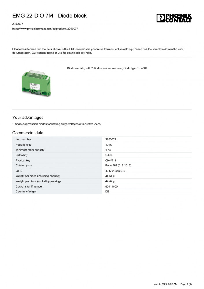 Phoenix Contact 2950077 technical document page 1