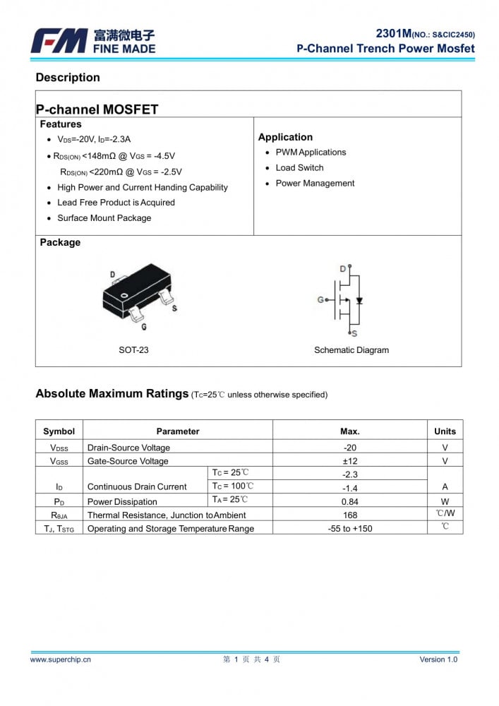 FM 2301M datasheet page 1