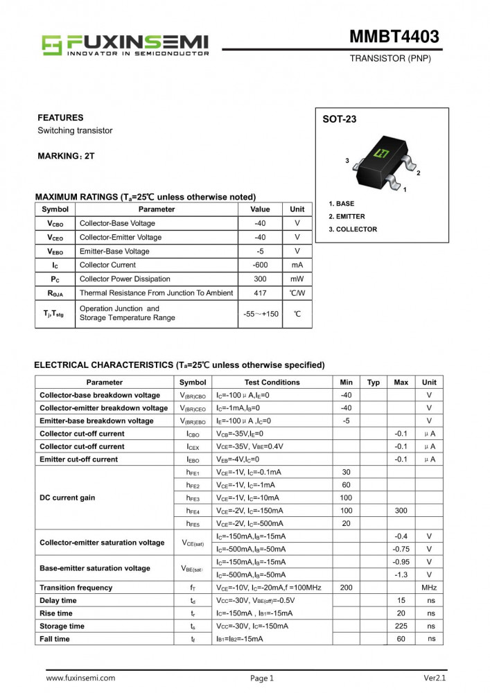 MMBT4403 datasheet page 1