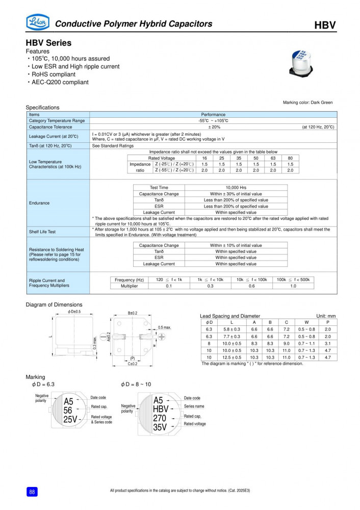 Lelon HBV series datasheet page 1