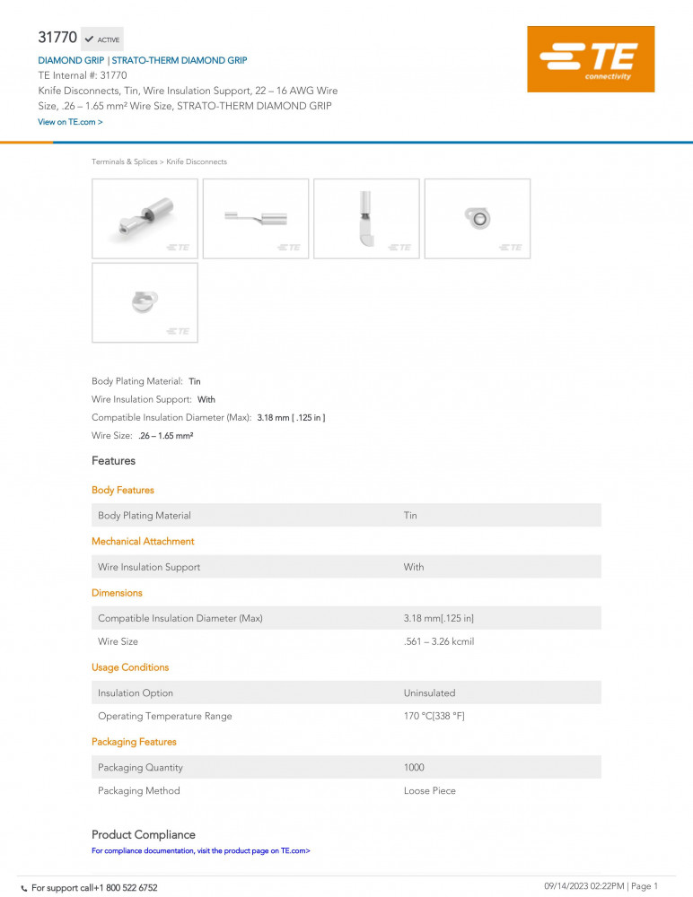 TE Connectivity 31770 technical document page 1